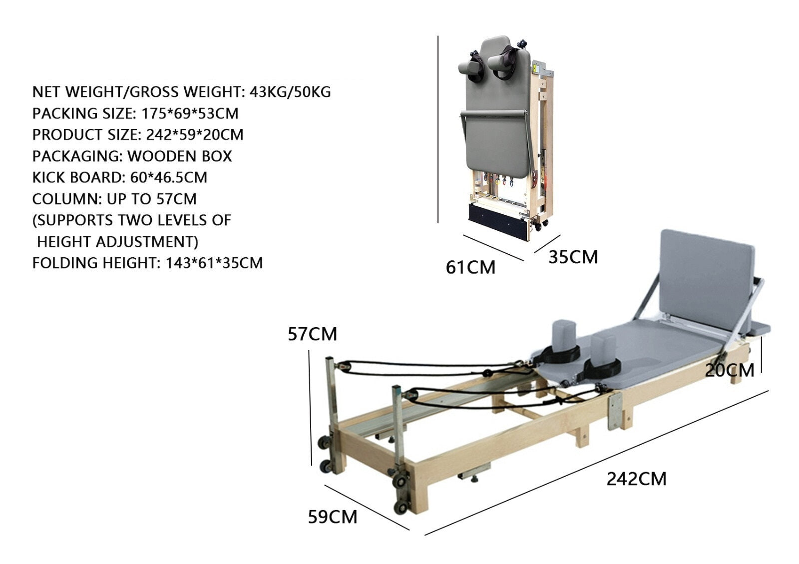 Folding Pilates Reformer | Oak – UK Pilates Reformers